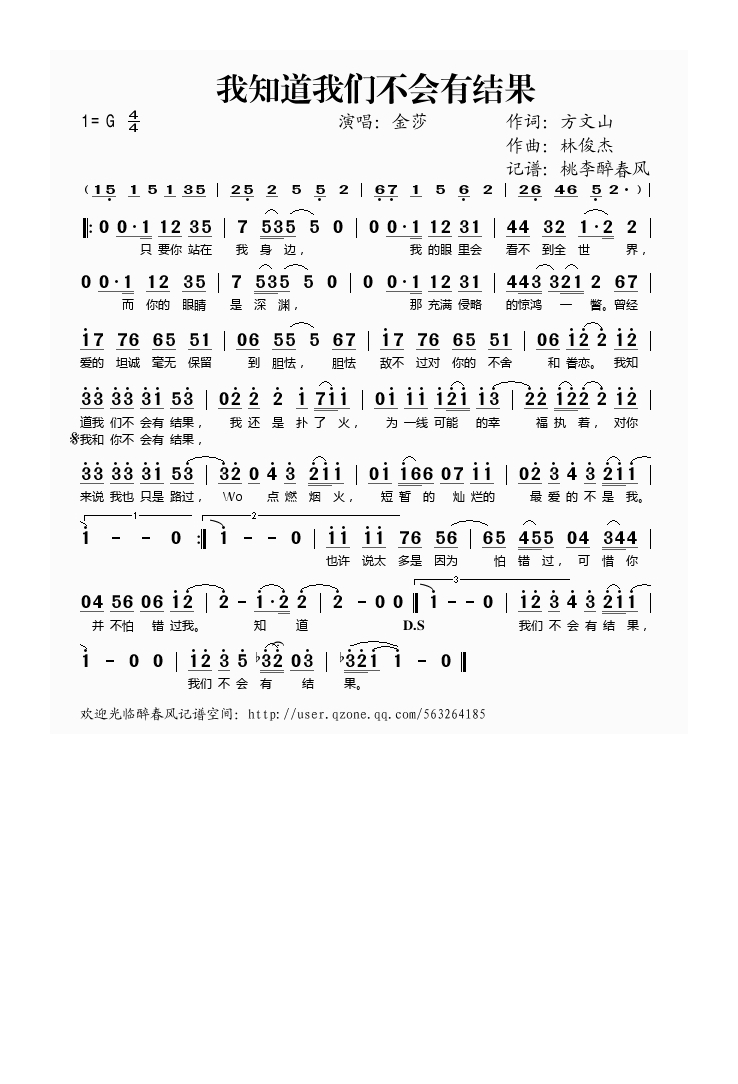 金莎【我知道我们不会有结果】歌曲曲谱歌谱简谱下载【风雅颂歌谱网】高质量歌谱简谱网pdf可打印a3a4高清歌谱简谱大图下载流行歌曲民族歌曲美声歌曲歌谱通俗歌曲歌谱简谱视唱有声歌谱视频