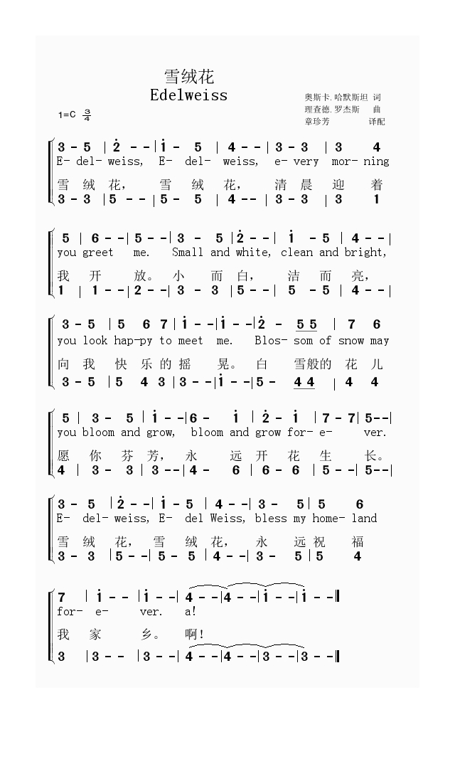 歌手【雪绒花】歌曲曲谱歌谱简谱下载【风雅颂歌谱网】动态伴奏演唱演奏视唱简谱歌谱曲谱高质量图片pdf下载网